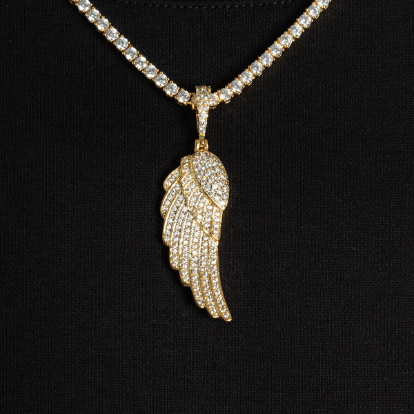 Iced Angel Wing Pendant Gold - 6 ICE