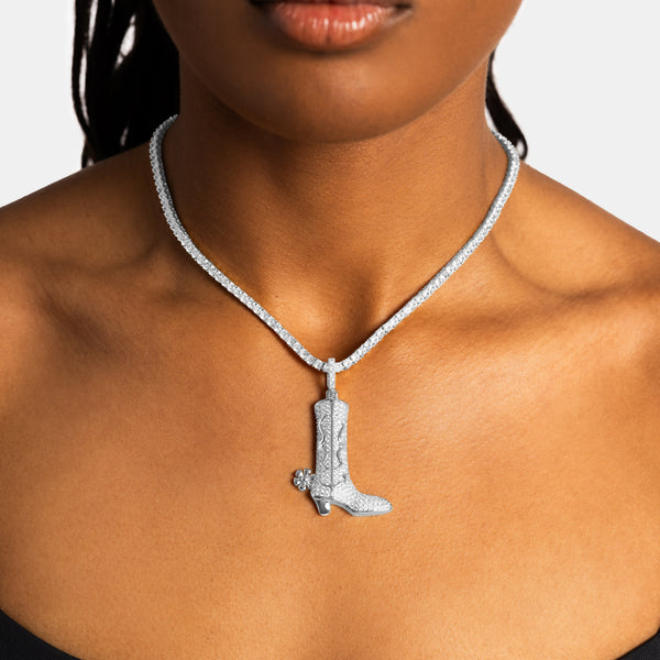 Iced Cowboy Boot Pendant - 6 ICE