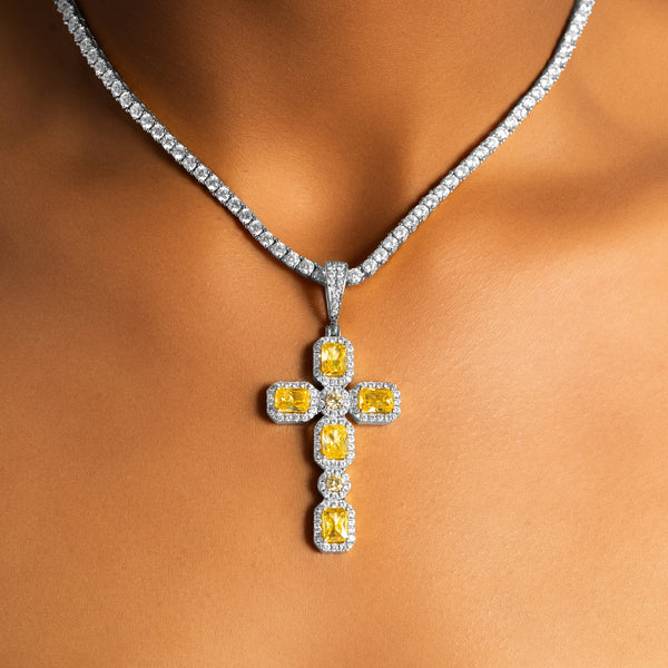 Canary Cluster Cross Pendant - 6 ICE