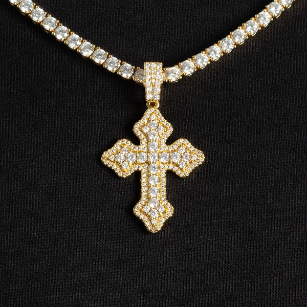 Cluster Micro Cross Moissanite Pendant Gold - 6 ICE